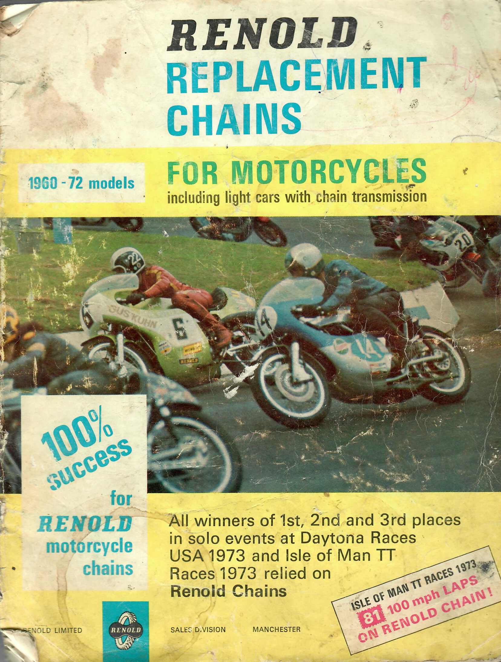 RENOLD REPLACEMENT CHAINS FOR MOTORCYCLES 1960 - 72 MODELS - Vintage ...