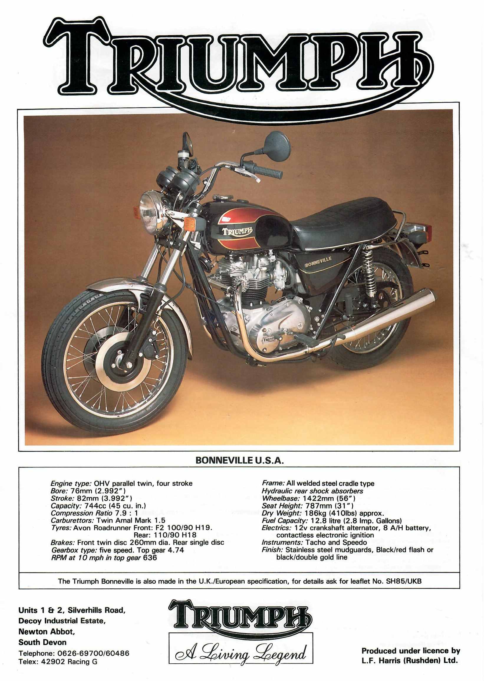TRIUMPH BONNEVILLE U.S.A. VERKOOPFOLDER - Vintage Motor Cyclebooks